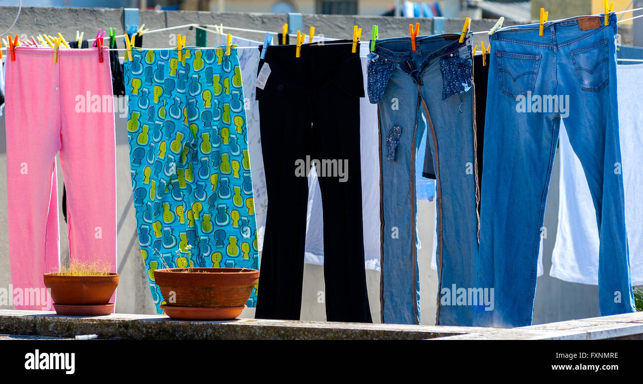 laundry clothes hanging out to dry Stock Photo - Alamy