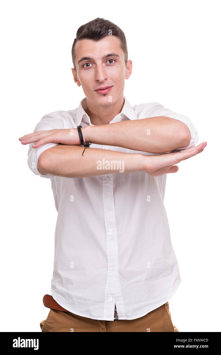 Thinking man isolated on white background. Closeup portrait of a casual ...