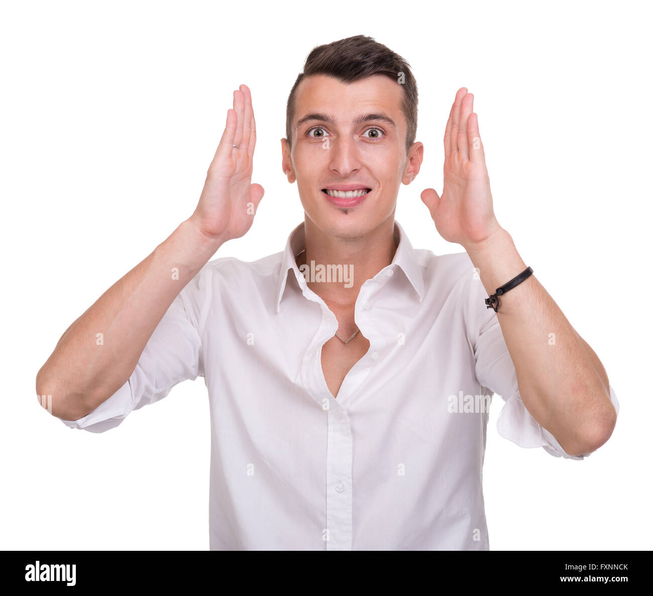 Portrait of a energetic young business man enjoying success, isolated ...