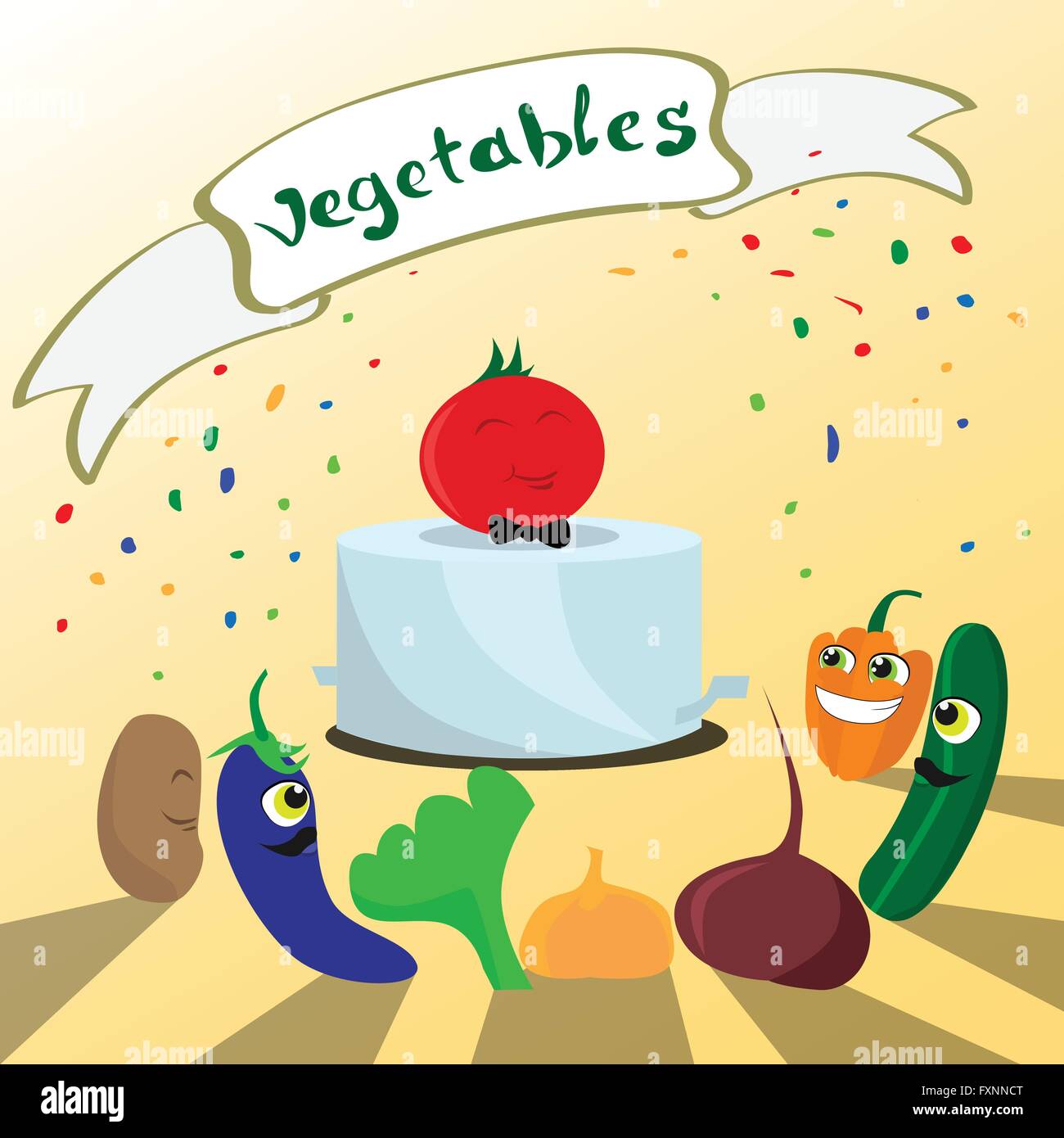 Vegetables Cartoon Characters Party Celebration Stock Vector Image ...
