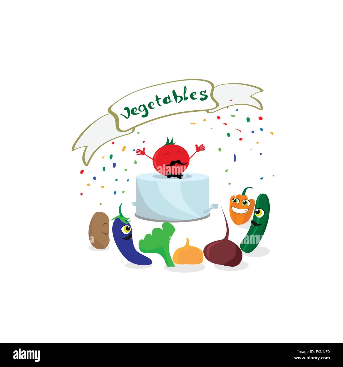 Vegetables Cartoon Characters Party Celebration Stock Vector Image ...
