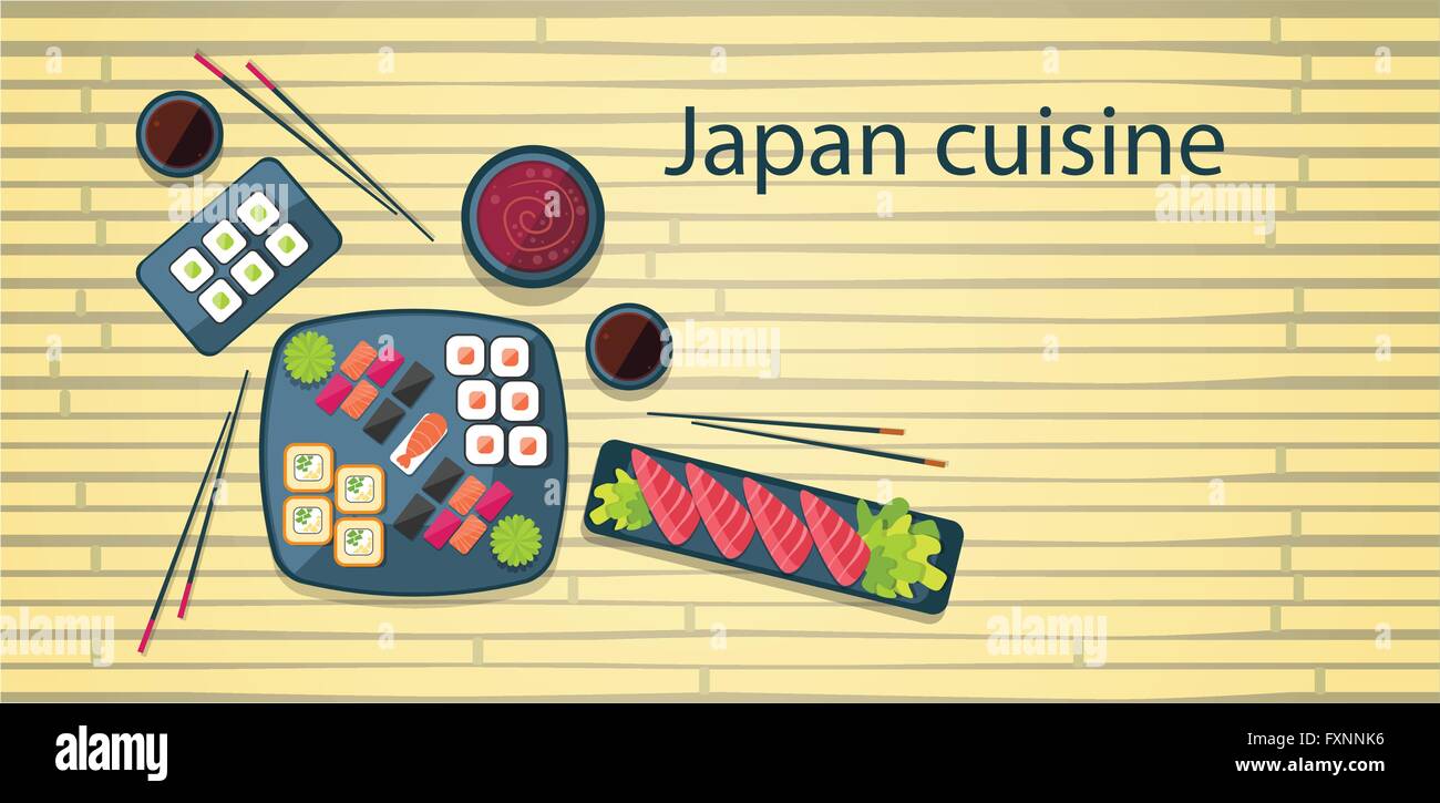 Japan Food Traditional Asian Cuisine Bamboo Background Stock Vector ...