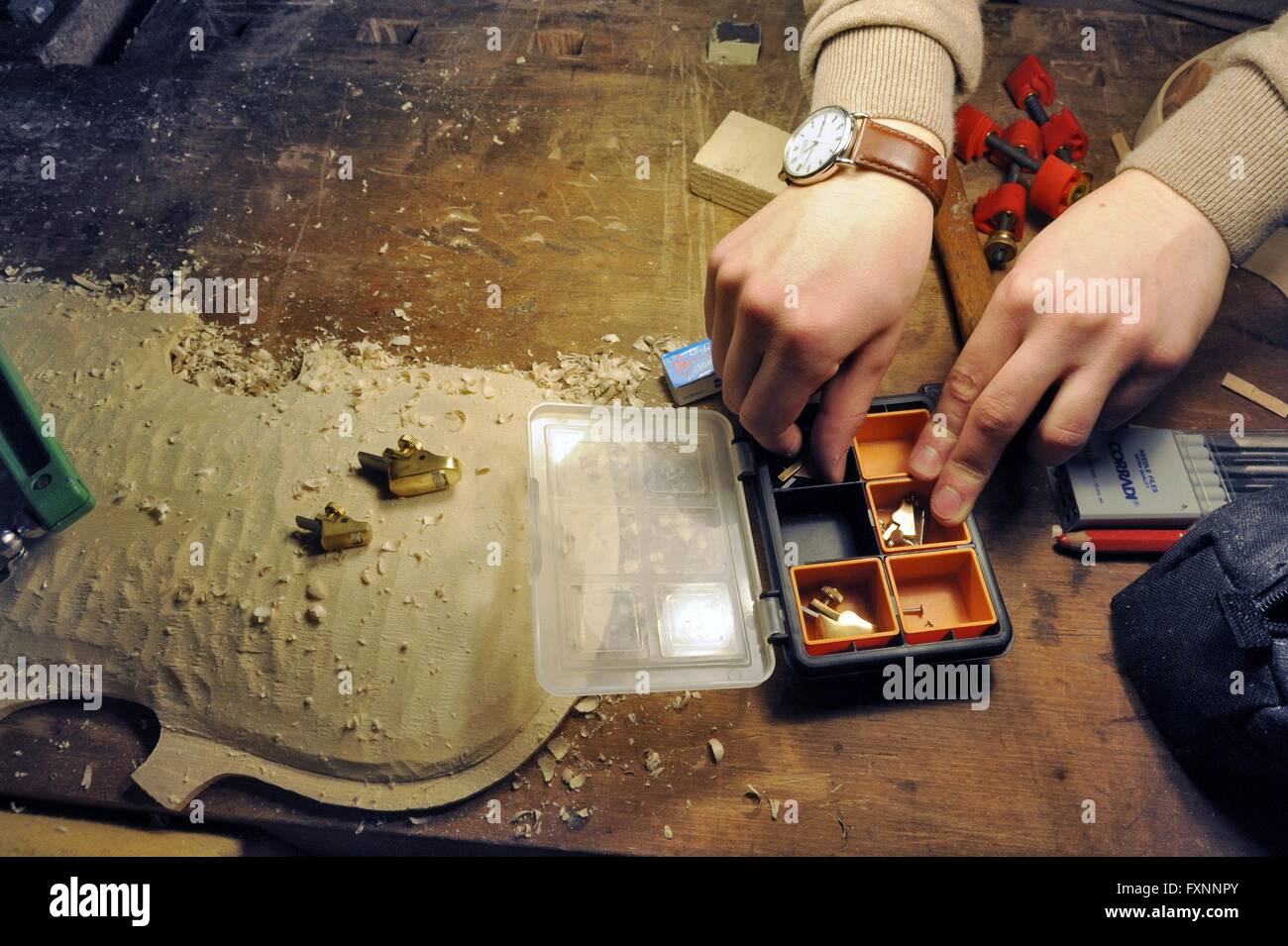 Milan (Italy) Civic School of Violin Making, construction phases of a ...