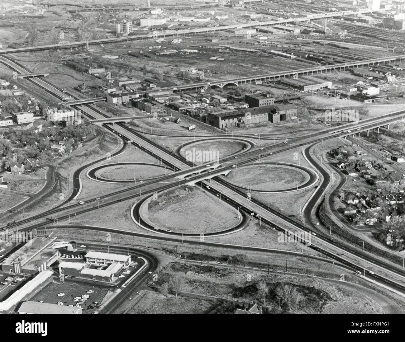 Aerial view of the newly completed Denver Valley Highway interstate ...