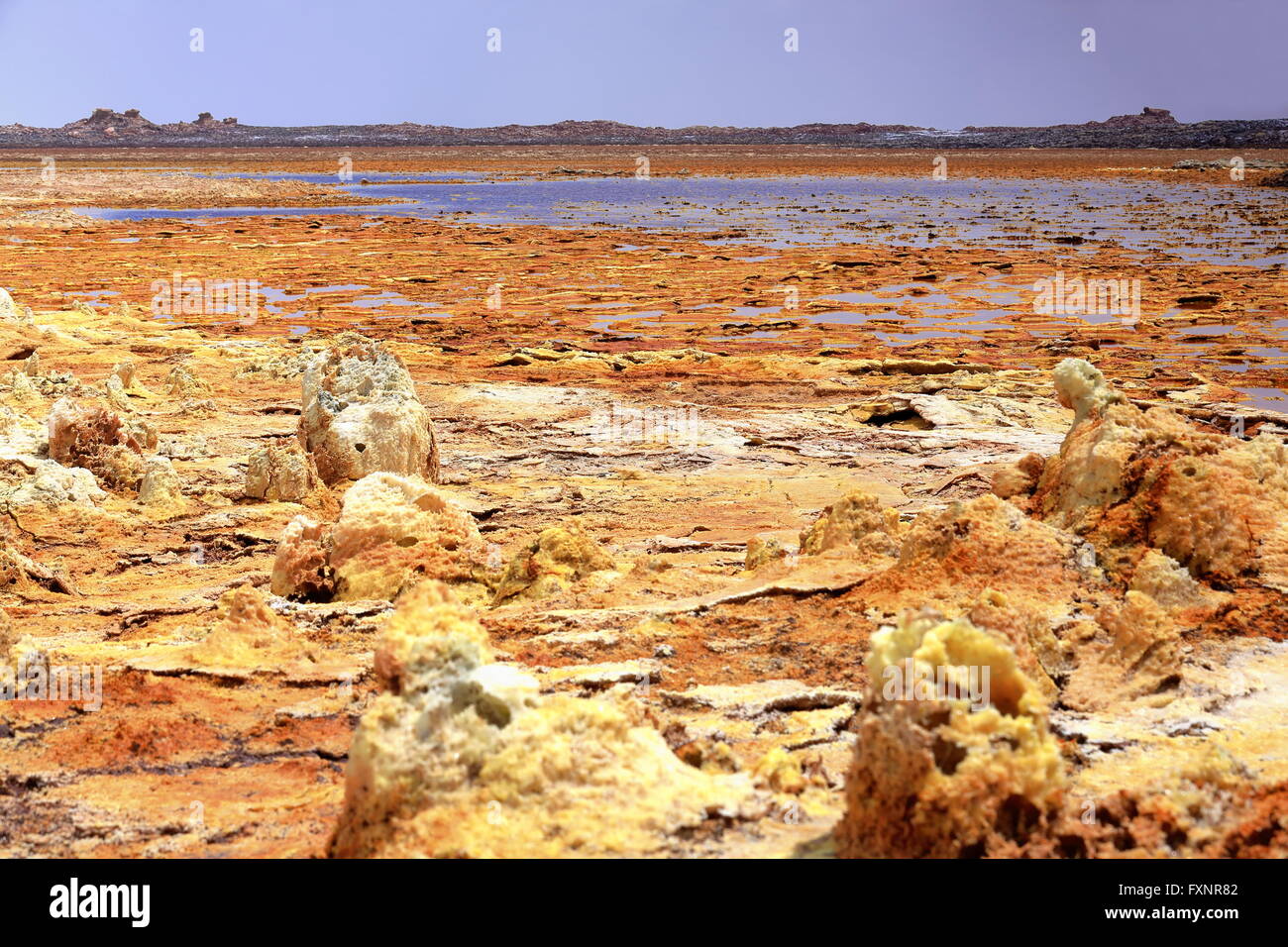 Dallol mt.over Lake Assale. Deposits of sylvite -KCL- carnallite ...