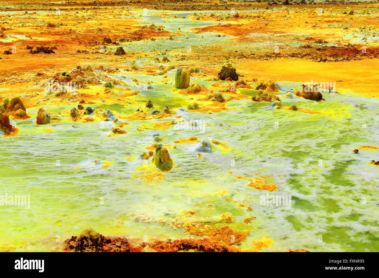 Dallol mt.over Lake Assale. Deposits of sylvite -KCL- carnallite ...