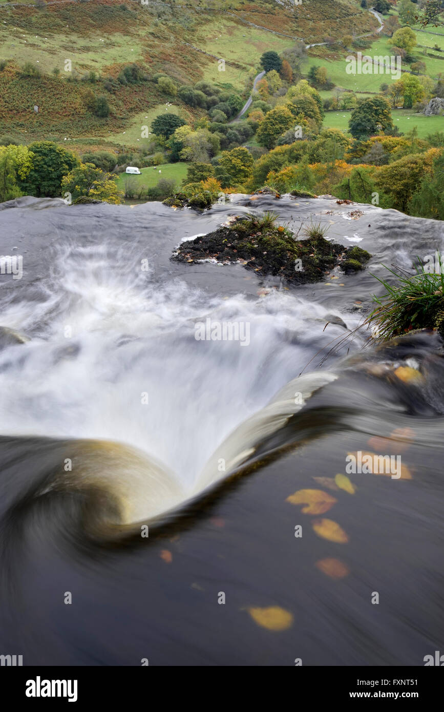 View at the top of the Pistyll Rhaeadr waterfall, Rhaeadr ym Mochnant ...