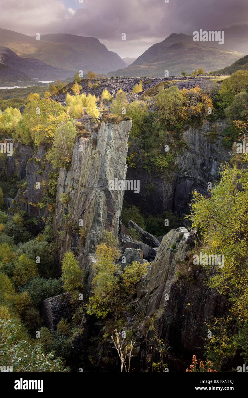 A dramatic view of Snowdon and the Llanberis Pass viewed from above ...