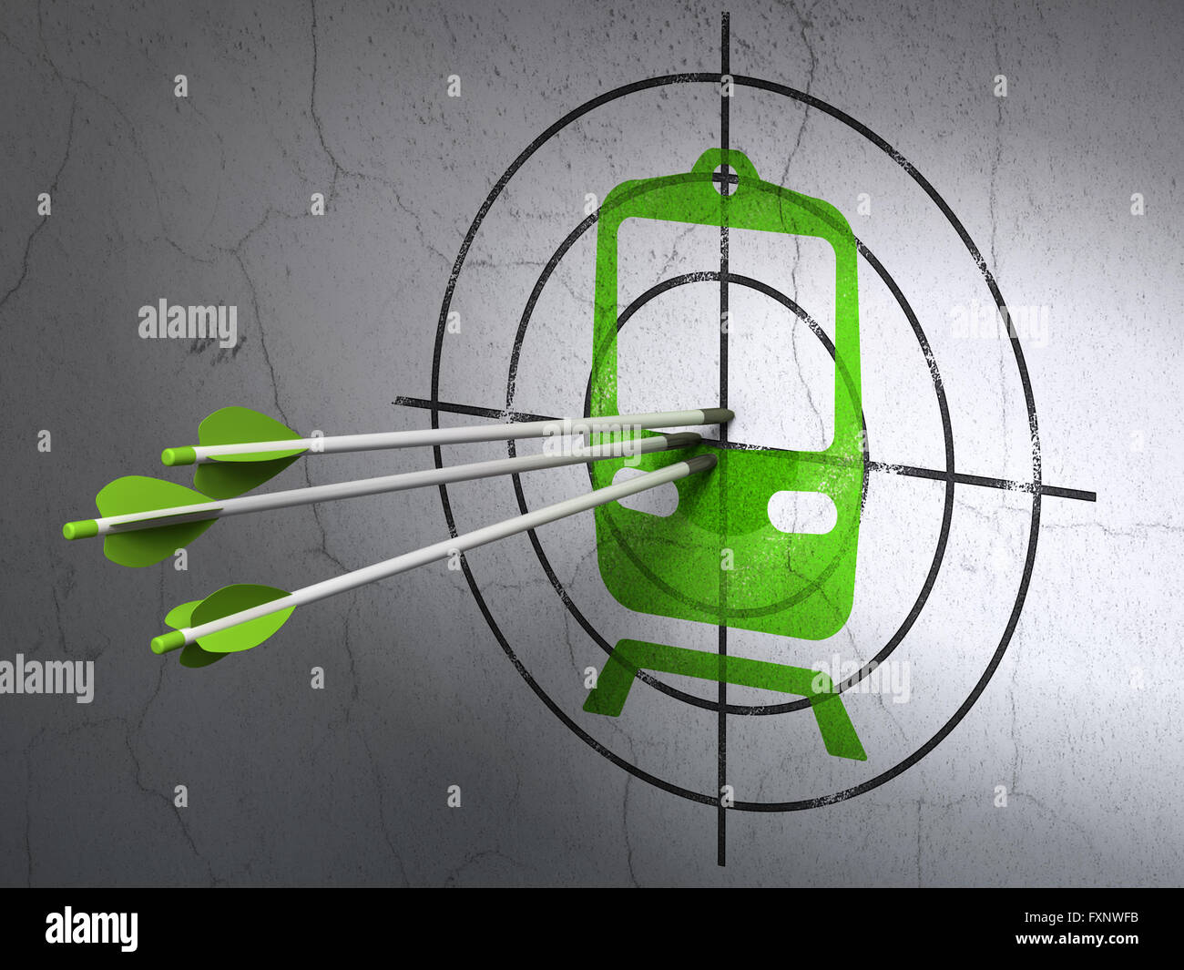 Tourism concept: arrows in Train target on wall background Stock Photo ...
