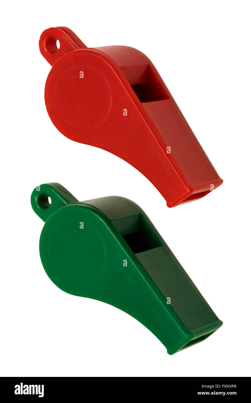 Red and green whistle on a white background Stock Photo - Alamy