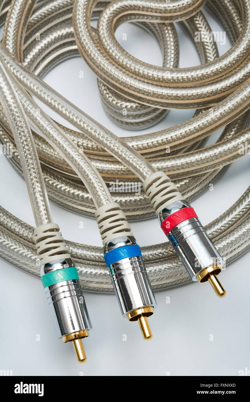 component video cable with a gold covering Stock Photo - Alamy