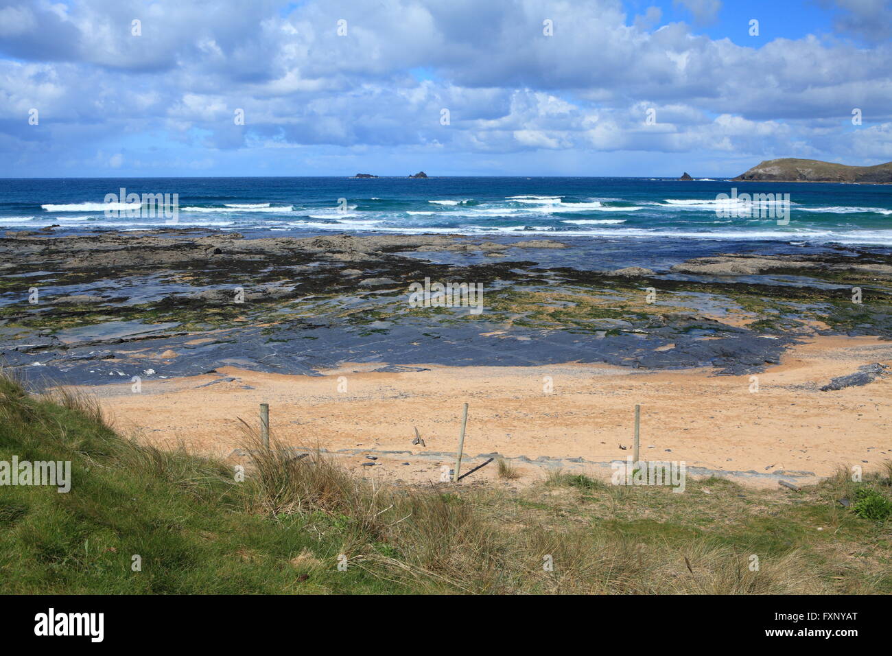 Sunny spring day at Constantine bay, Padstow, North Cornwall, England ...