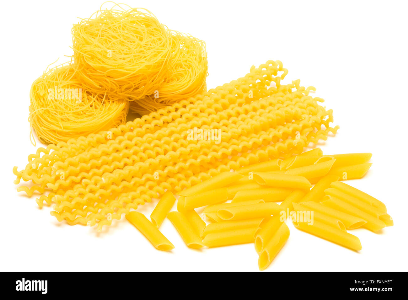 Different beautiful pasta on a white background Stock Photo - Alamy