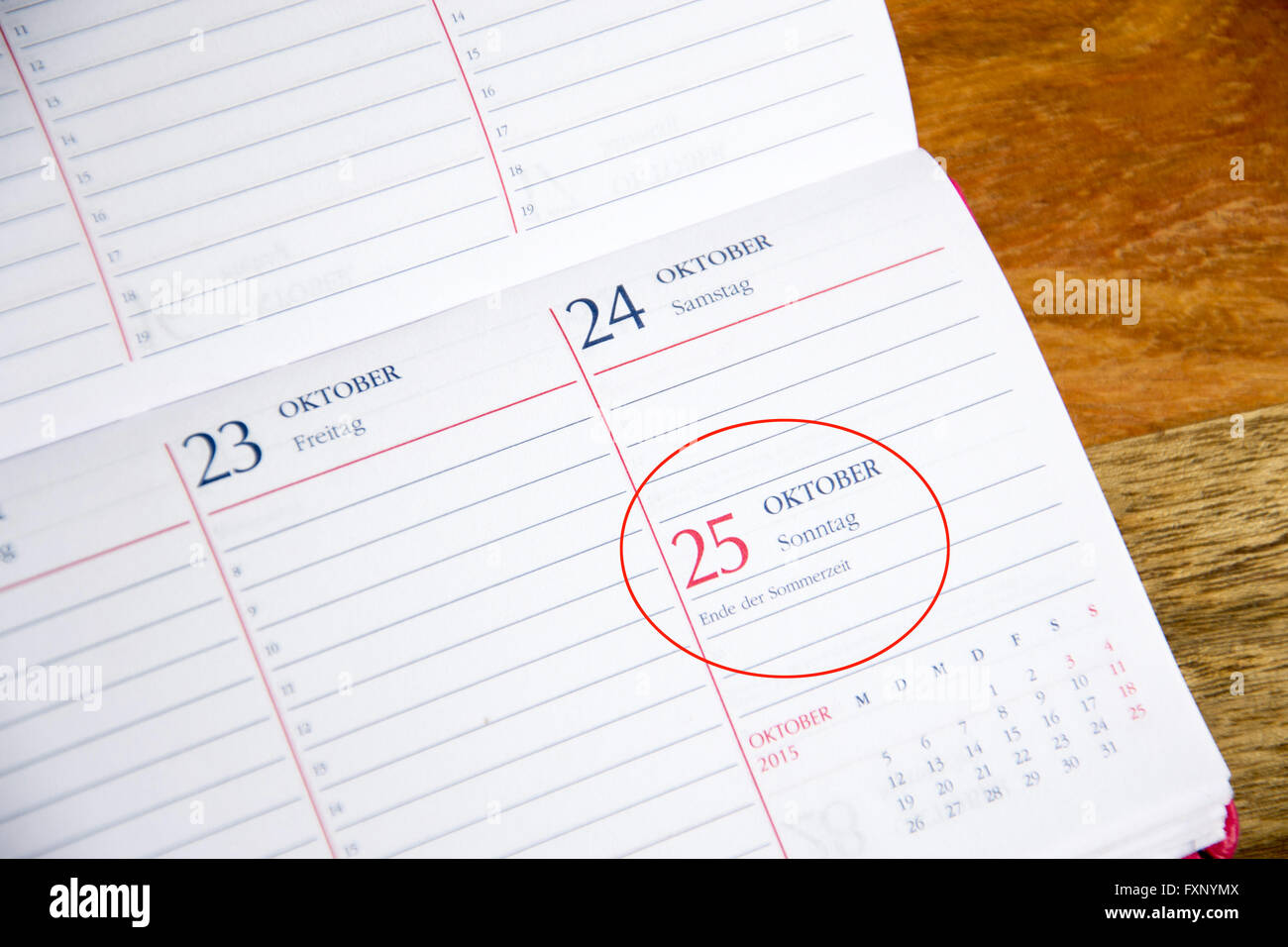 calender showing the end of the summer time Stock Photo - Alamy