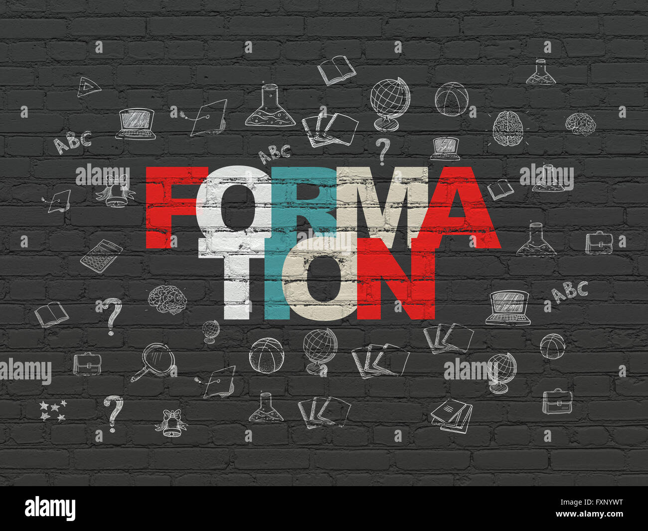 Education concept: Formation on wall background Stock Photo - Alamy