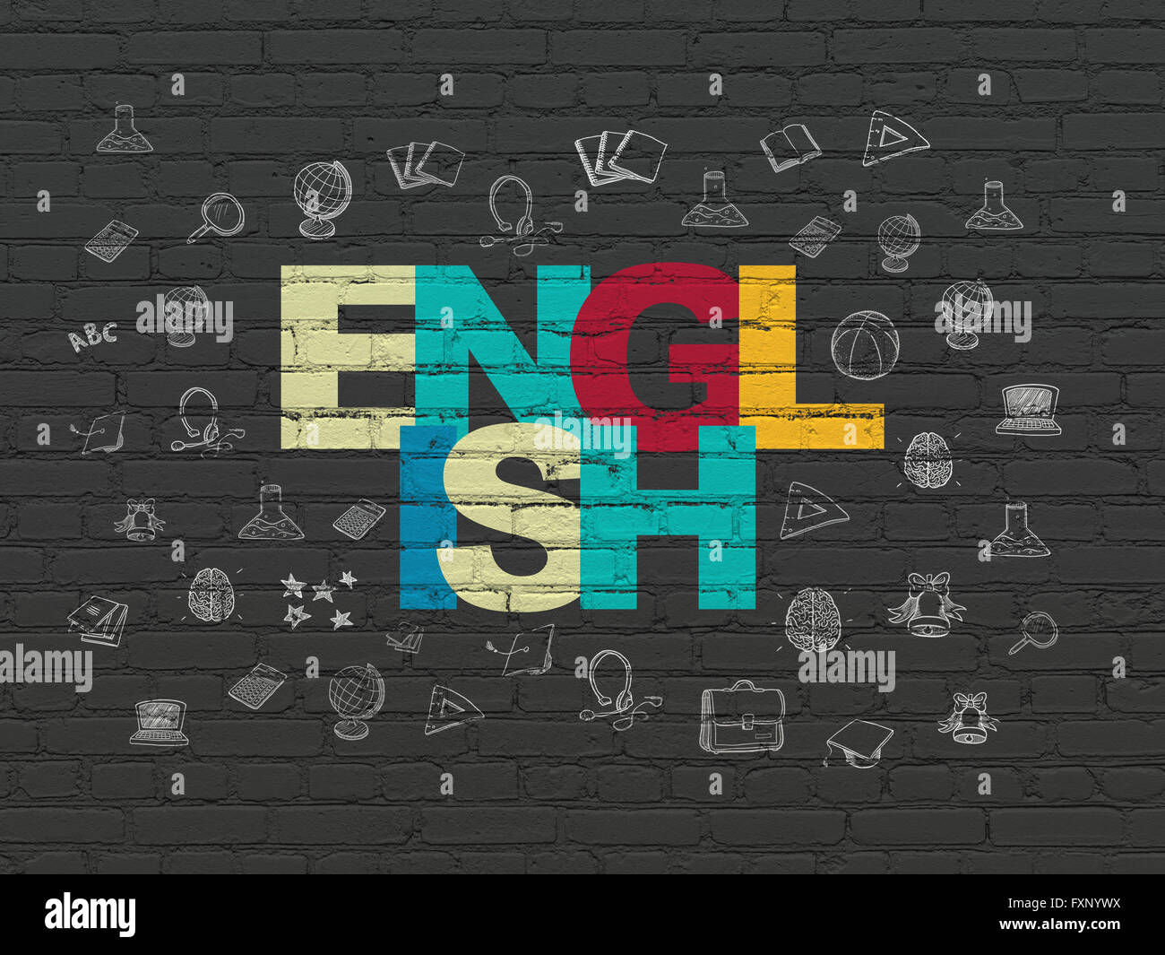 Education concept: English on wall background Stock Photo - Alamy