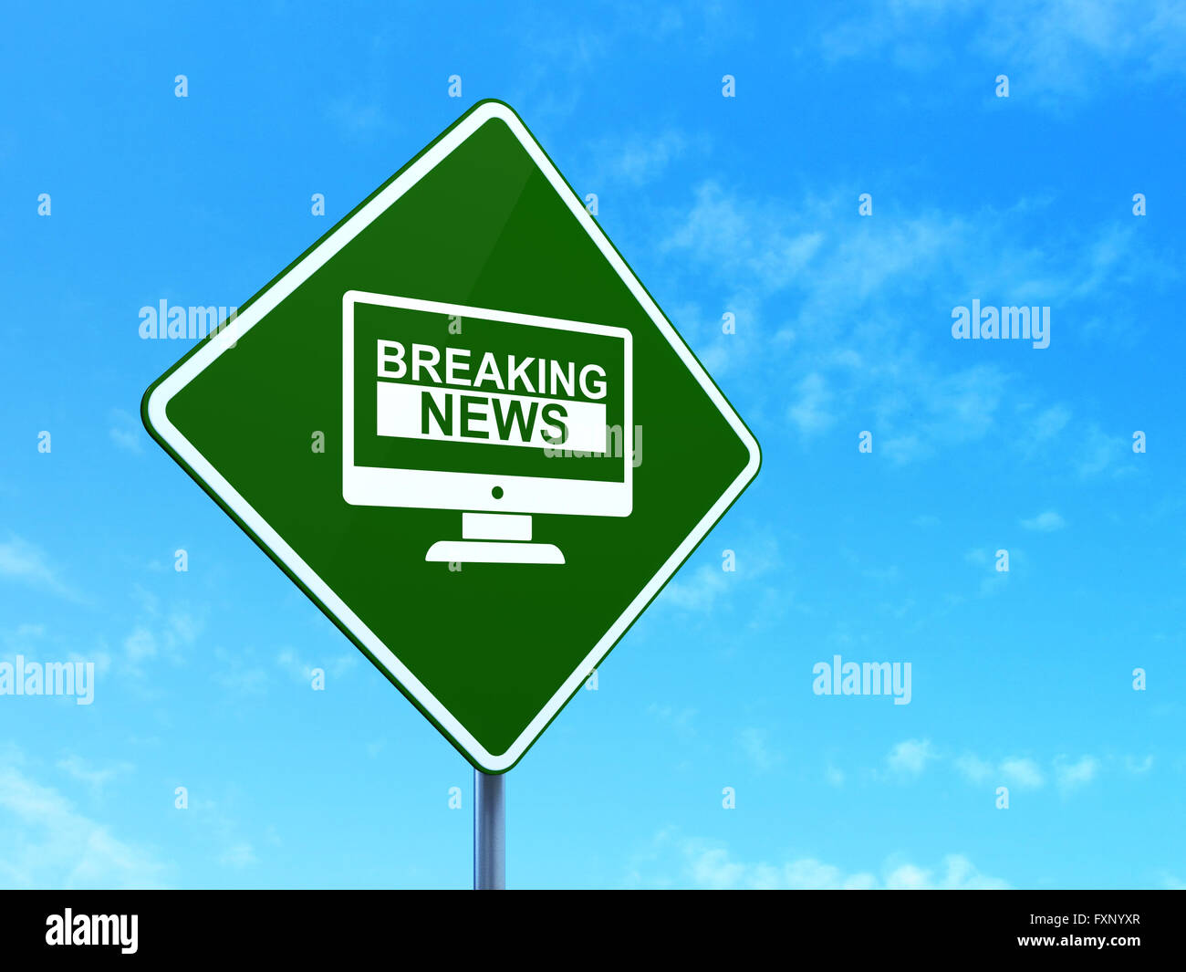 News concept: Breaking News On Screen on road sign background Stock ...