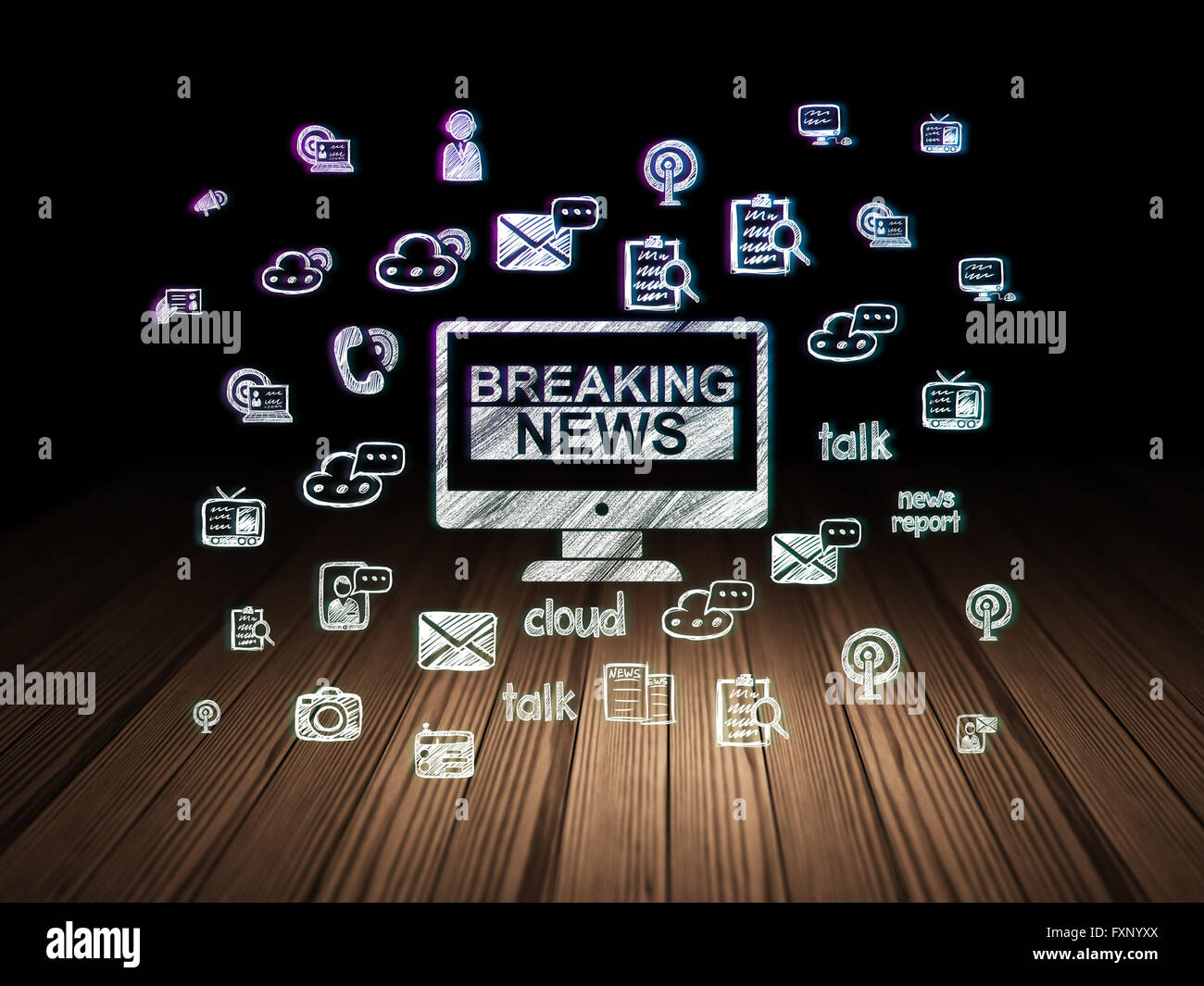 News concept: Breaking News On Screen in grunge dark room Stock Photo ...