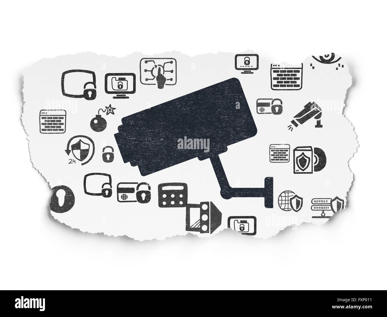 Security concept: Cctv Camera on Torn Paper background Stock Photo - Alamy