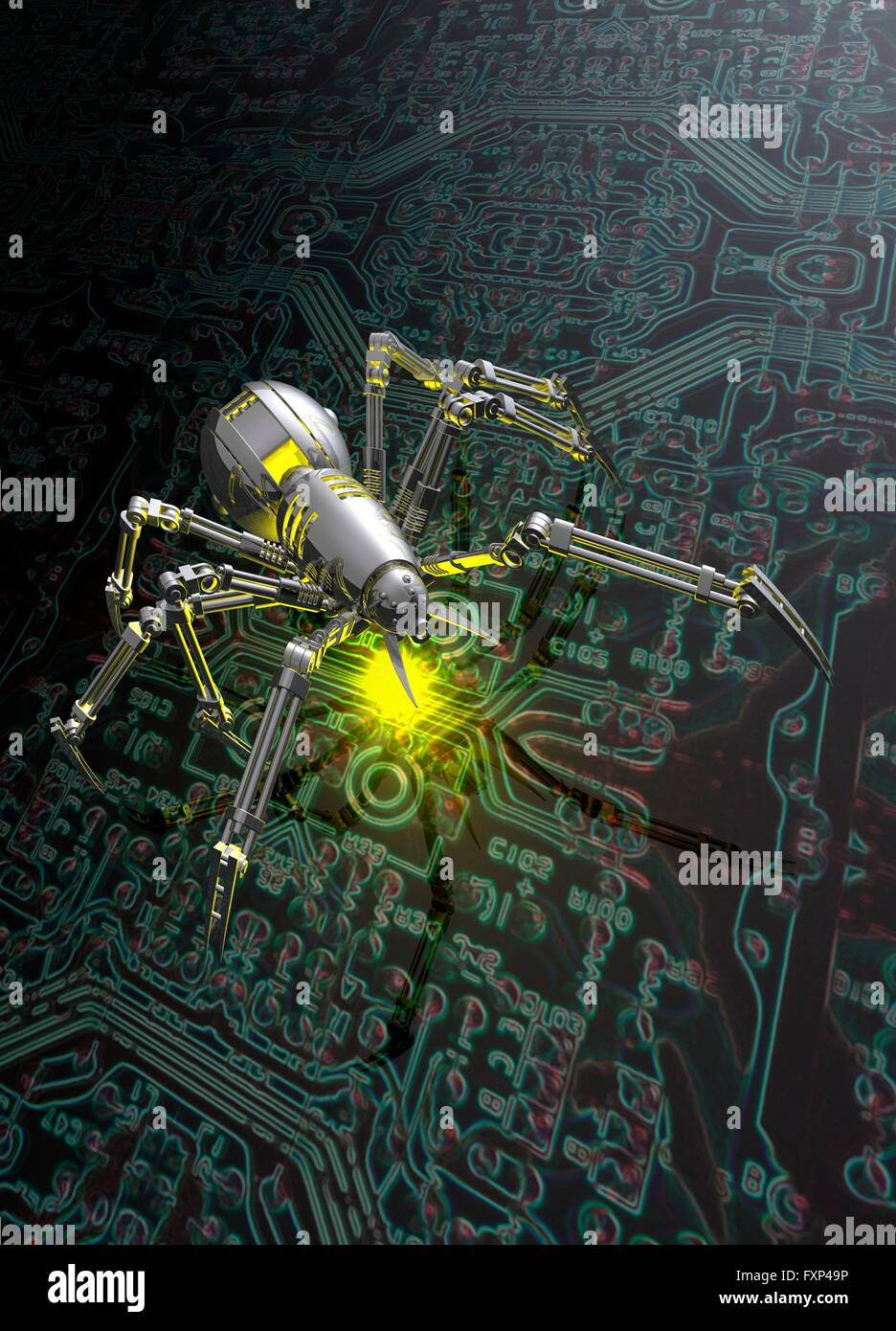 Nano spider and circuit board, computer illustration Stock Photo - Alamy