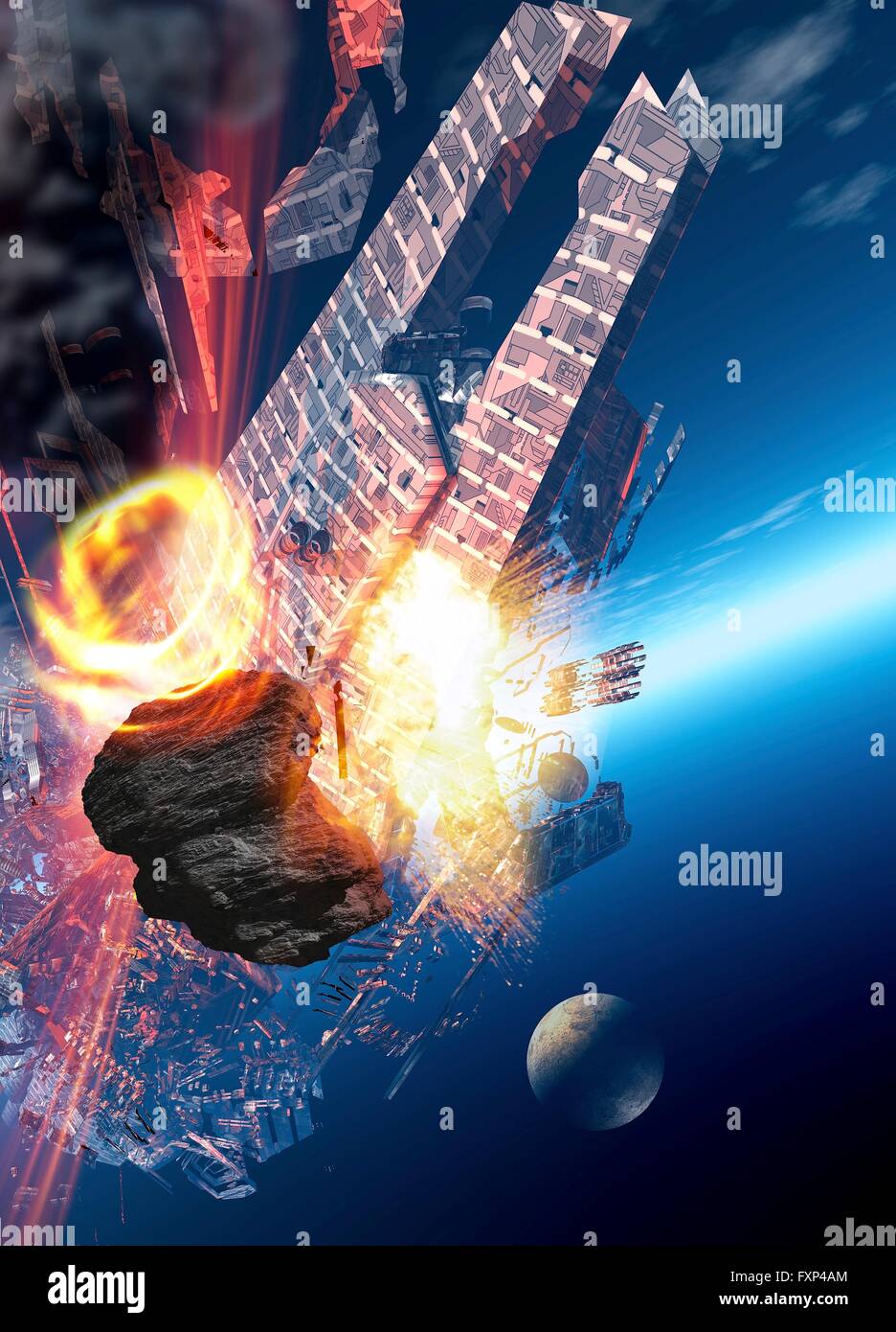 Space station and asteroid, computer illustration Stock Photo - Alamy