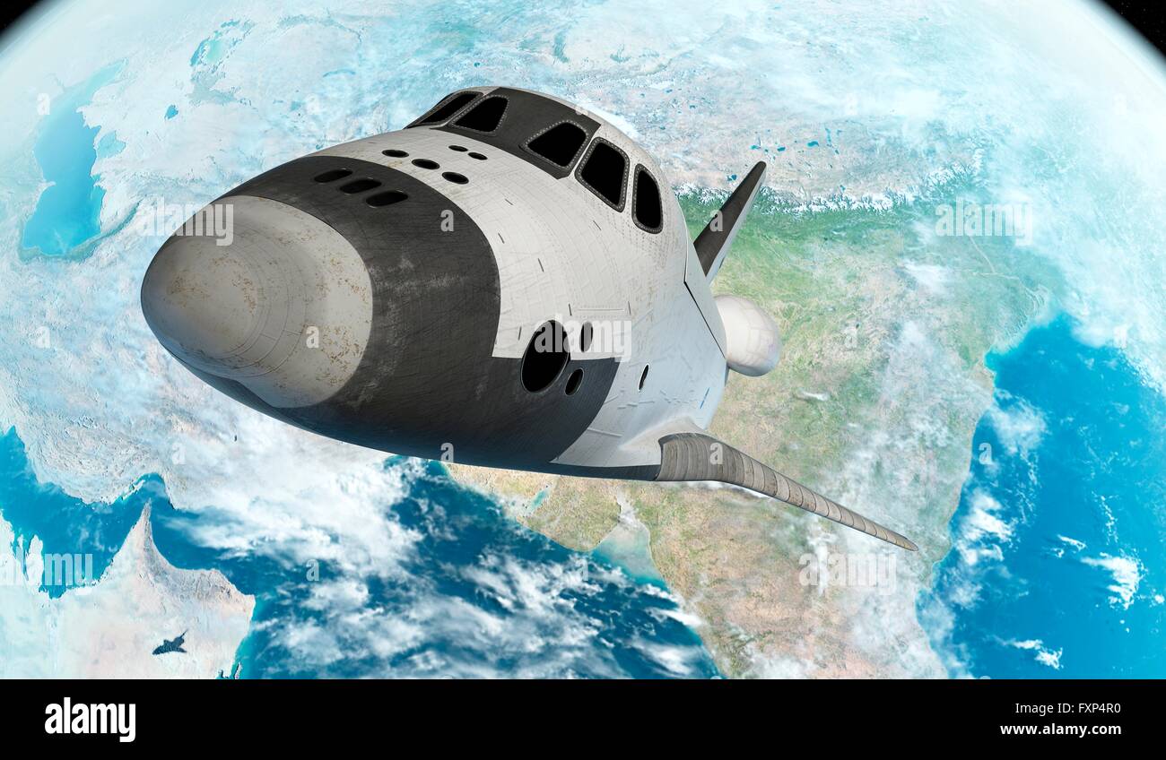 Space shuttle above the Earth, computer illustration Stock Photo - Alamy