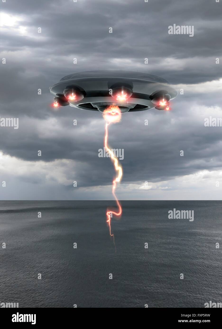 Ufo above the water, computer artwork Stock Photo - Alamy