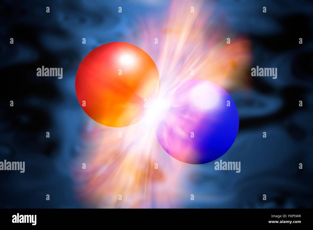 Two particles colliding, computer artwork Stock Photo - Alamy Two particles colliding, computer artwork Stock Photo - Alamy