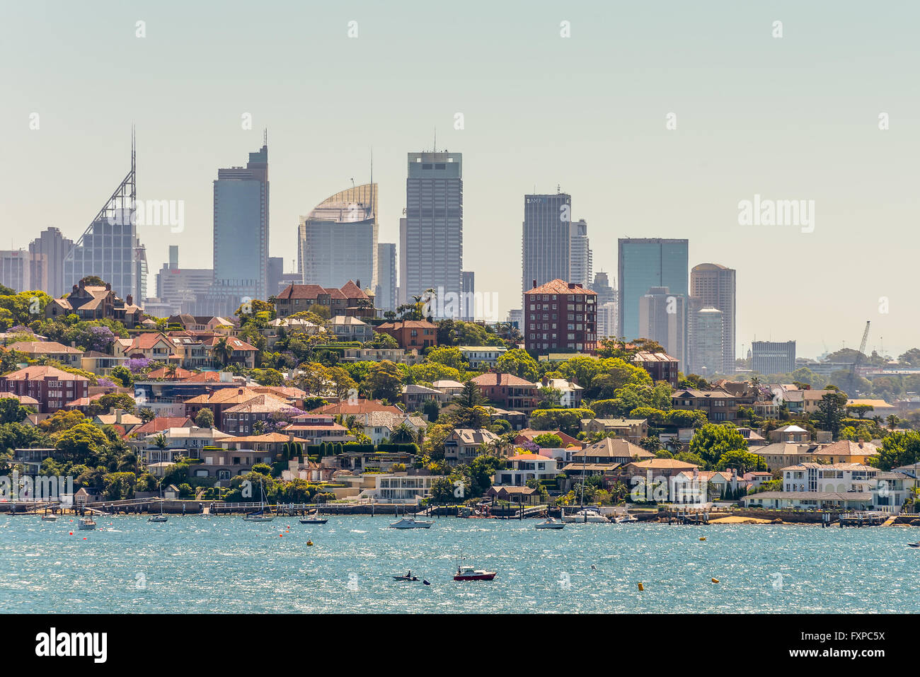 The view of Sydney City Skyline in a light haze, Sydney, Australia ...