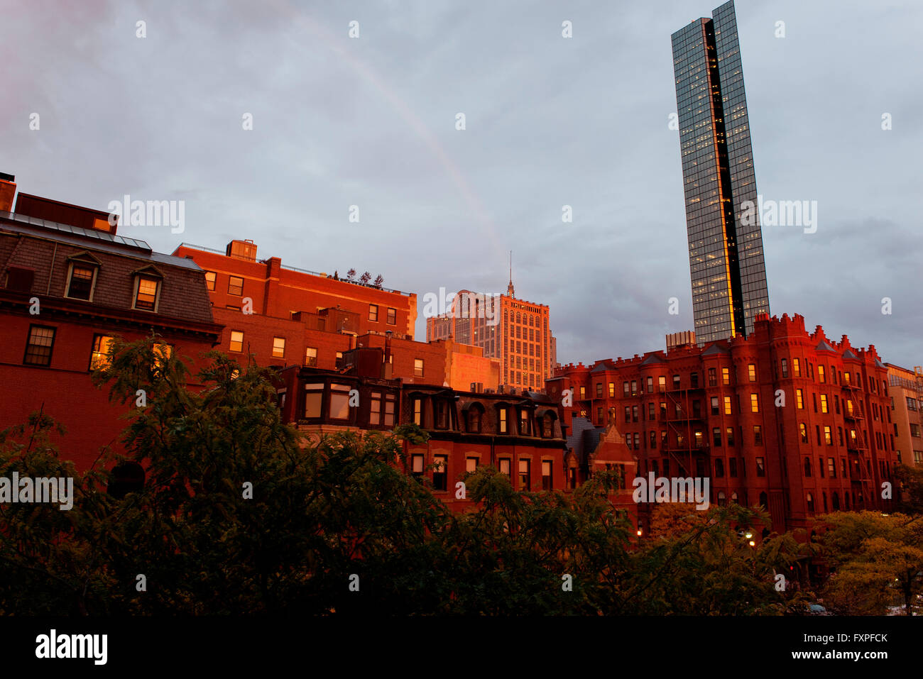 Rainbow over city, Boston, Massachesetts, USA Stock Photo - Alamy