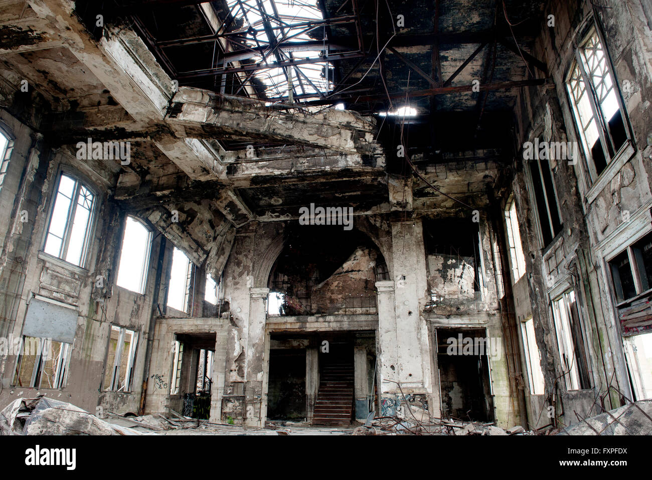 Interior of abandoned building destroyed by fire Stock Photo - Alamy