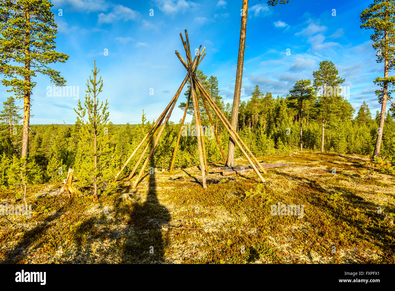 Frame for Saami teepee at our wilderness picnic spot Stock Photo - Alamy