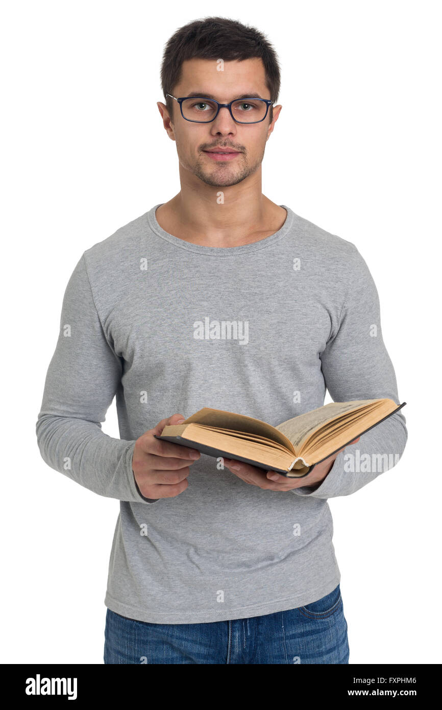 Handsome young man reading a book, isolated on white Stock Photo - Alamy