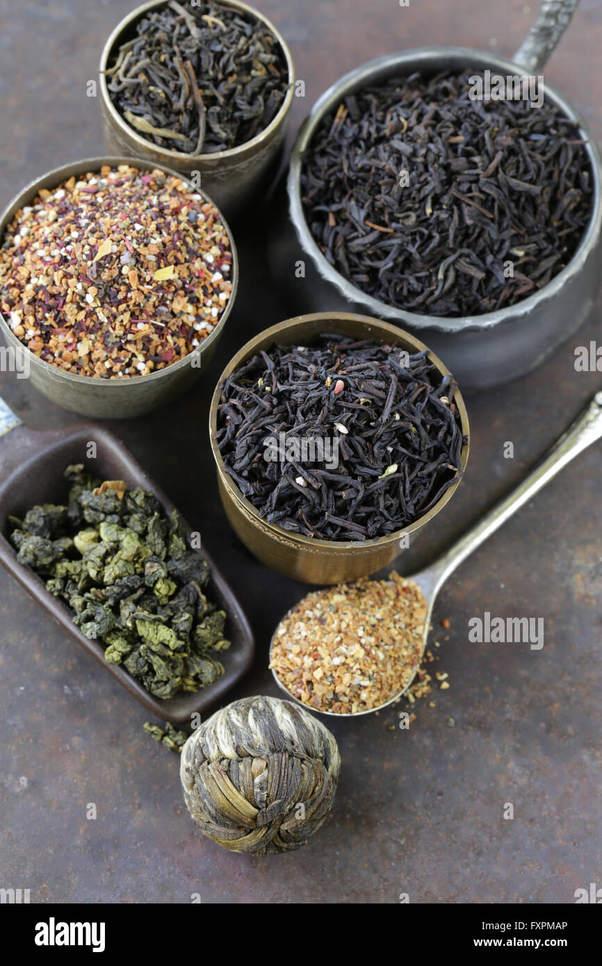 different varieties of dry tea (black,white,green Stock Photo - Alamy