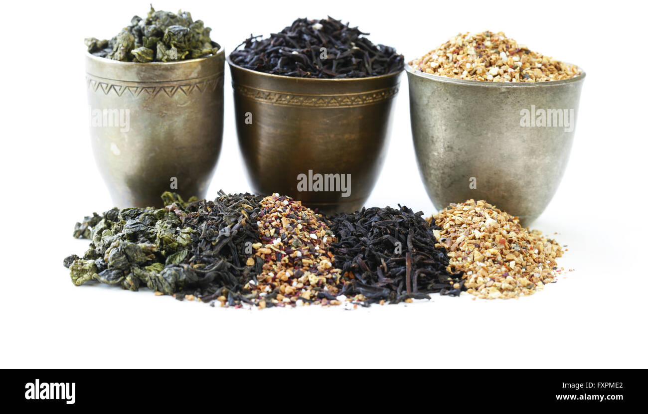 different varieties of dry tea (black,white,green Stock Photo - Alamy
