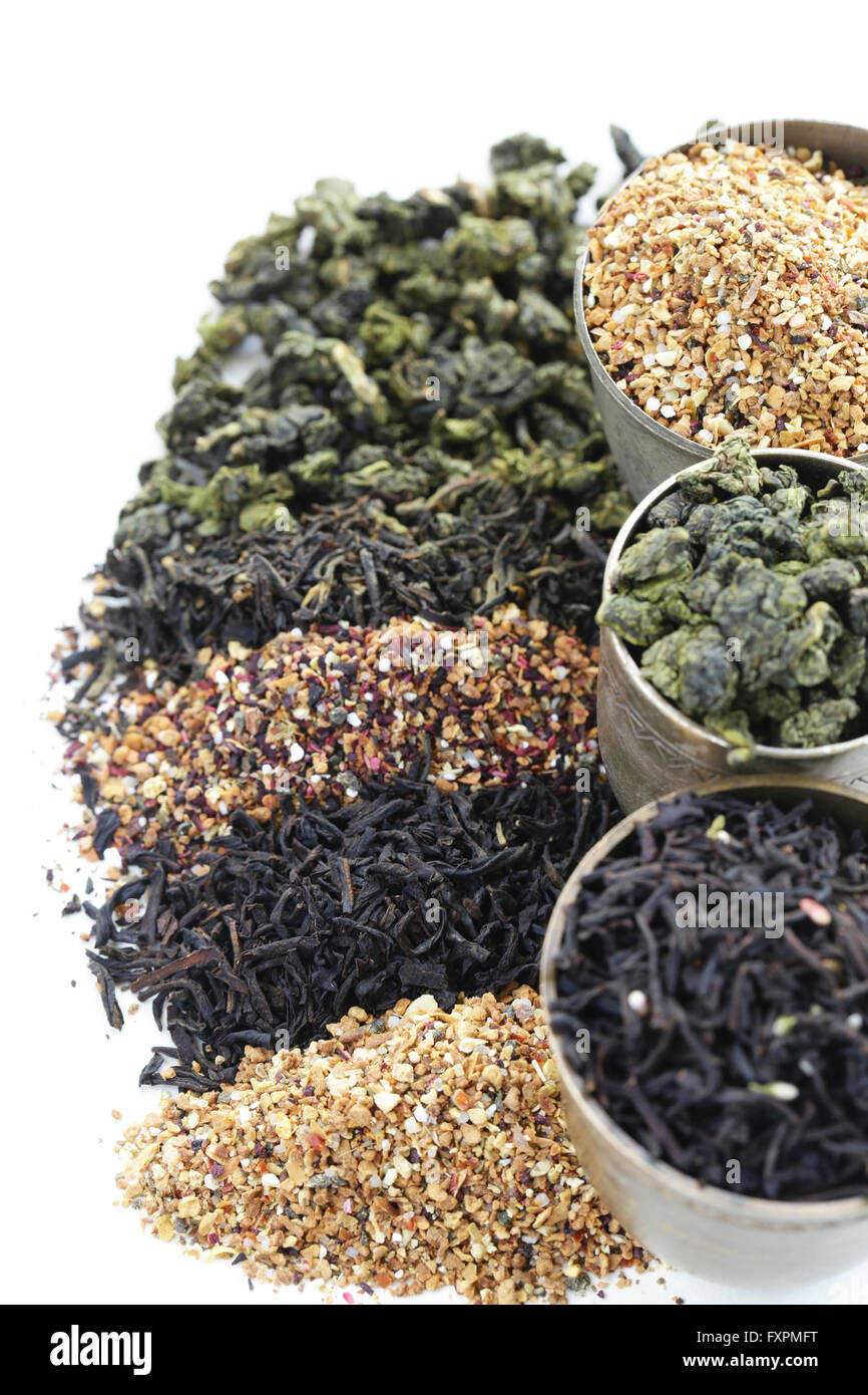 different varieties of dry tea (black,white,green Stock Photo - Alamy