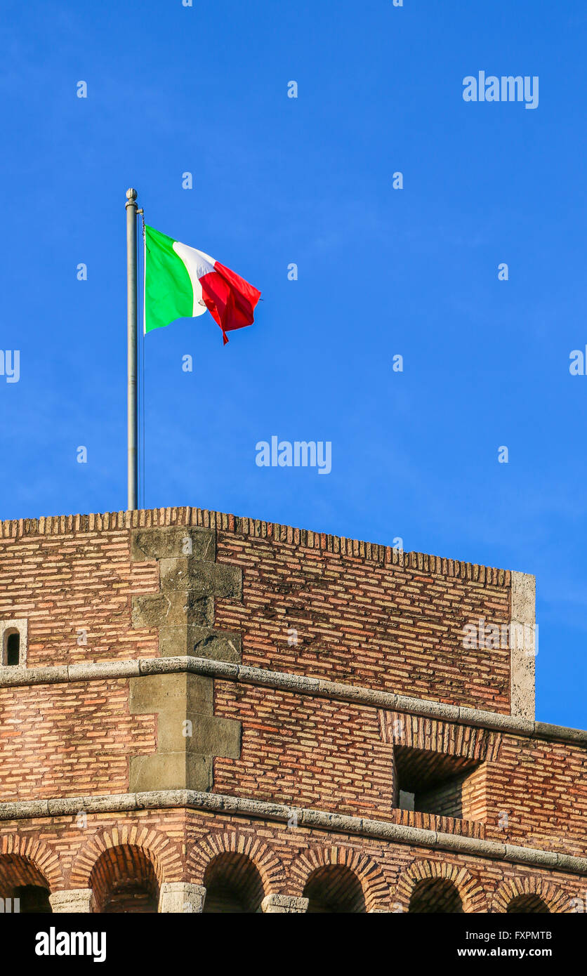 italy flag on an old fortress Stock Photo - Alamy