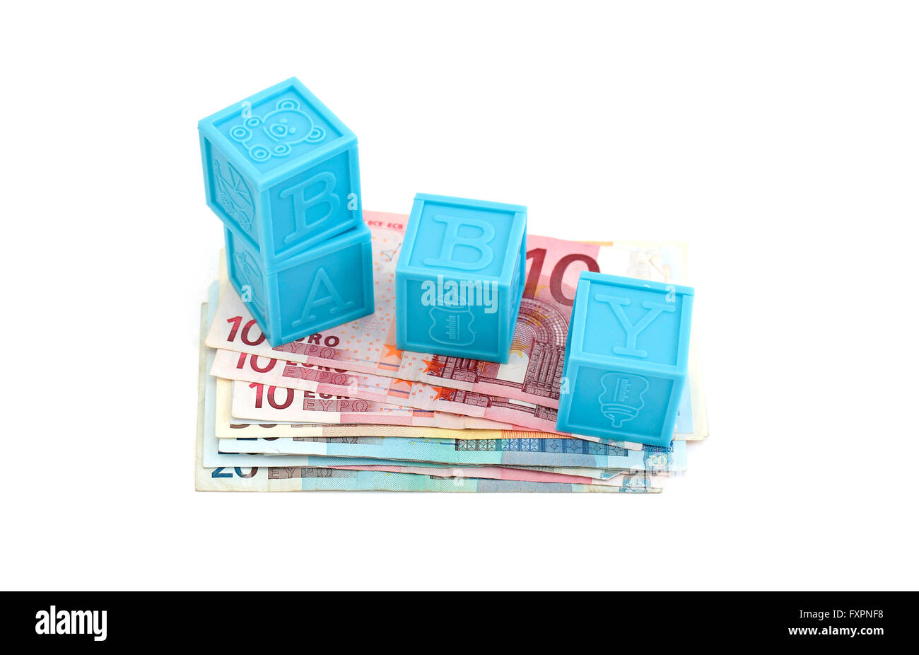 Plastic blocks on top of euro notes Stock Photo - Alamy