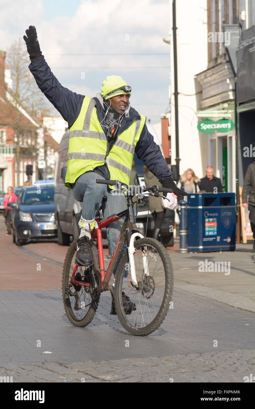 Man riding bike doing balance stunts in Hitchin town centre in the ...