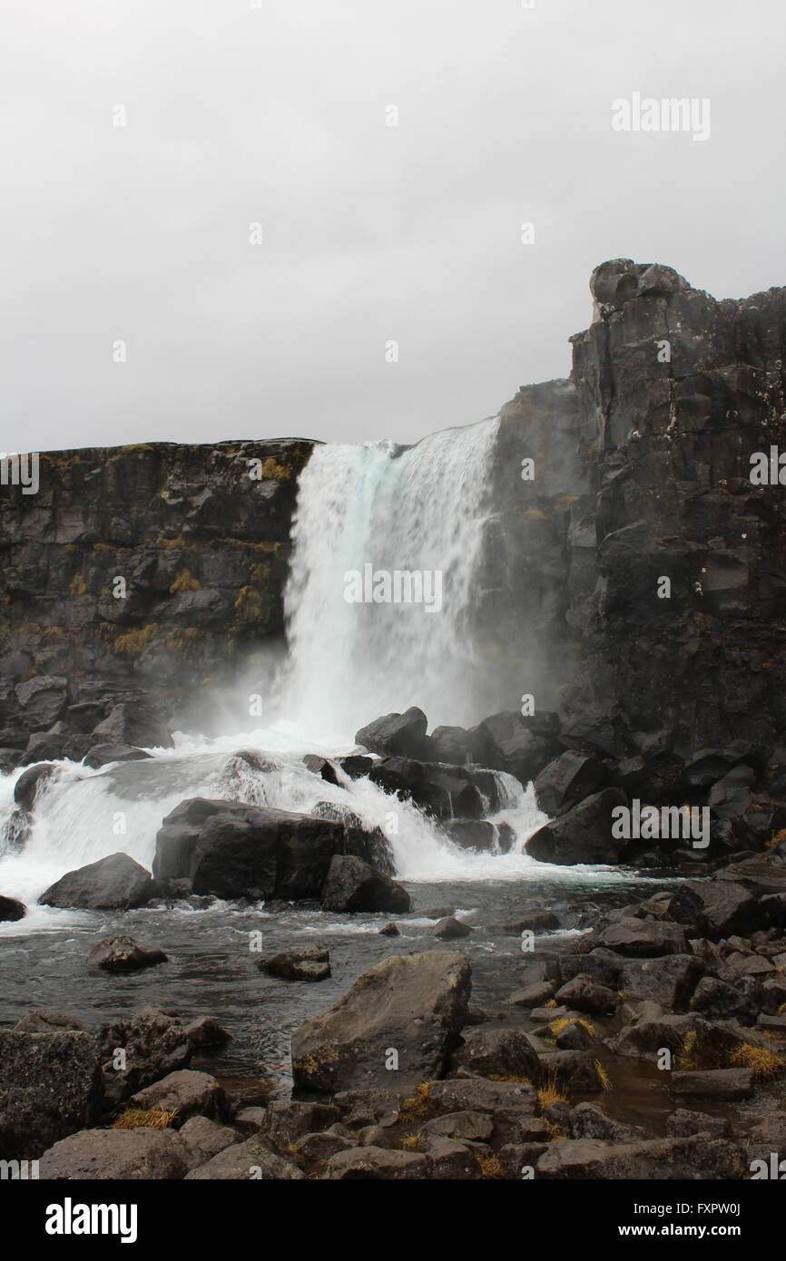 Oxararfoss Waterfall in Thingvellir National Park, Iceland Stock Photo ...