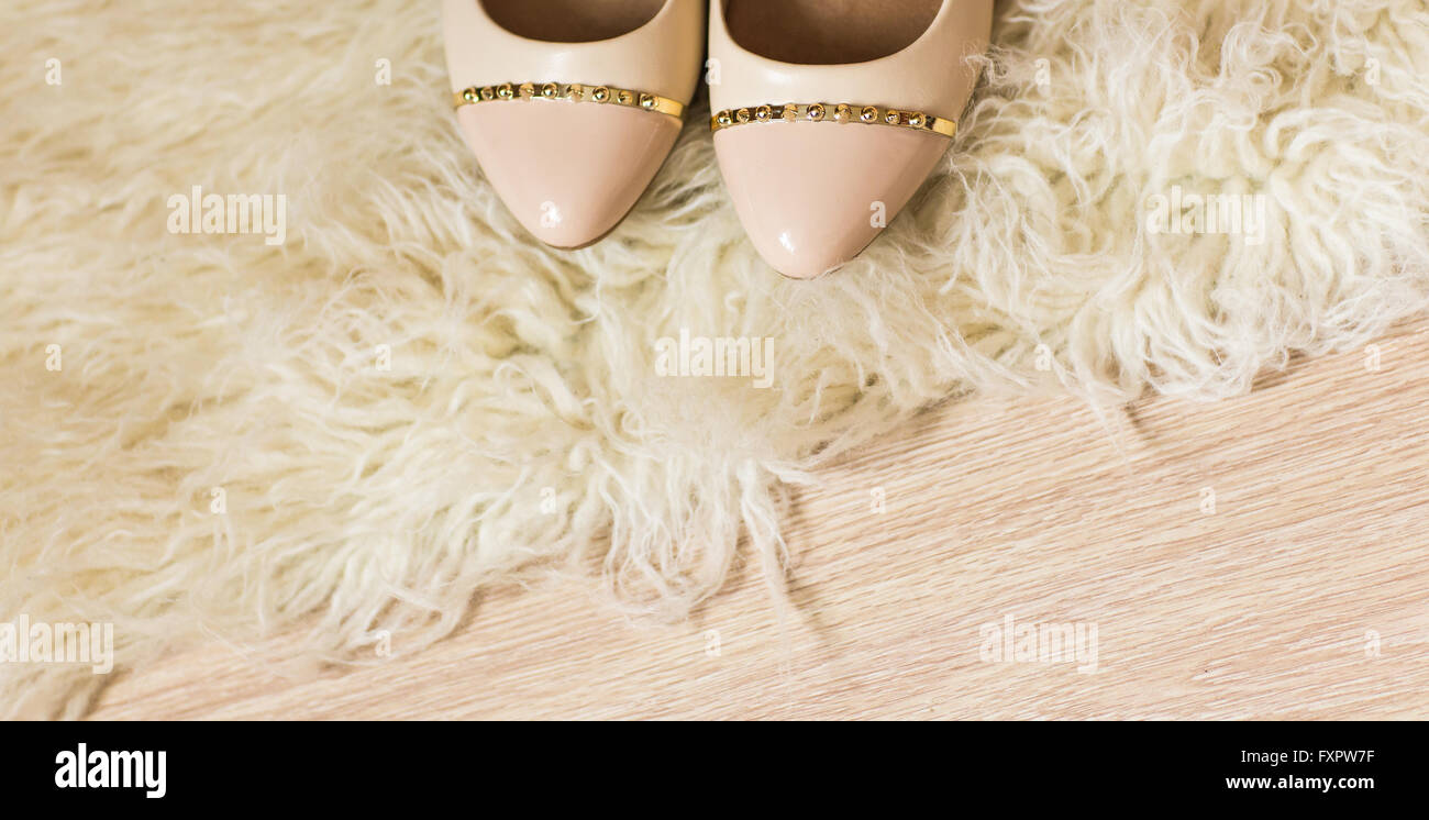 Beige female shoes. top view Stock Photo - Alamy