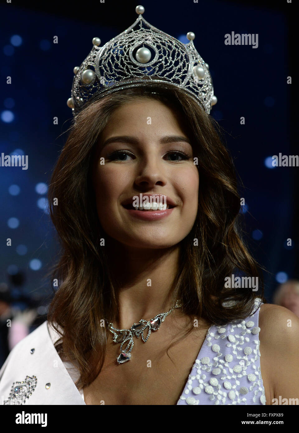 Barvikha, Russia. 16th Apr, 2016. Yana Dobrovolskaya from Tyumen reacts ...