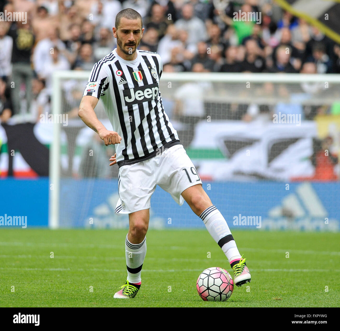 Turin, Italy. 17 April, 2016: Leonardo Bonucci in action during the ...
