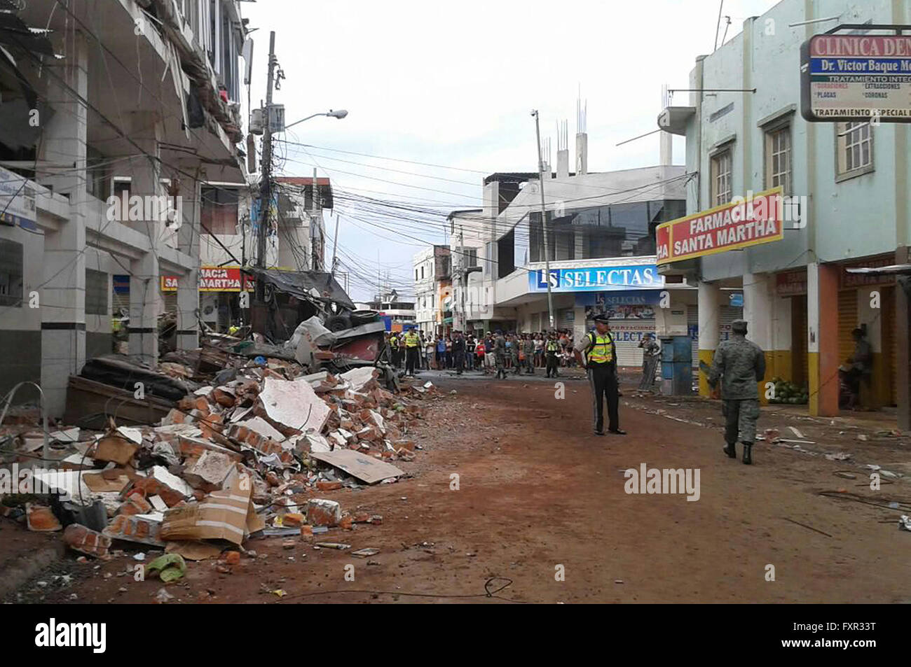 Manta, Ecuador. 17th Apr, 2016. Debris of buildings are seen after an ...
