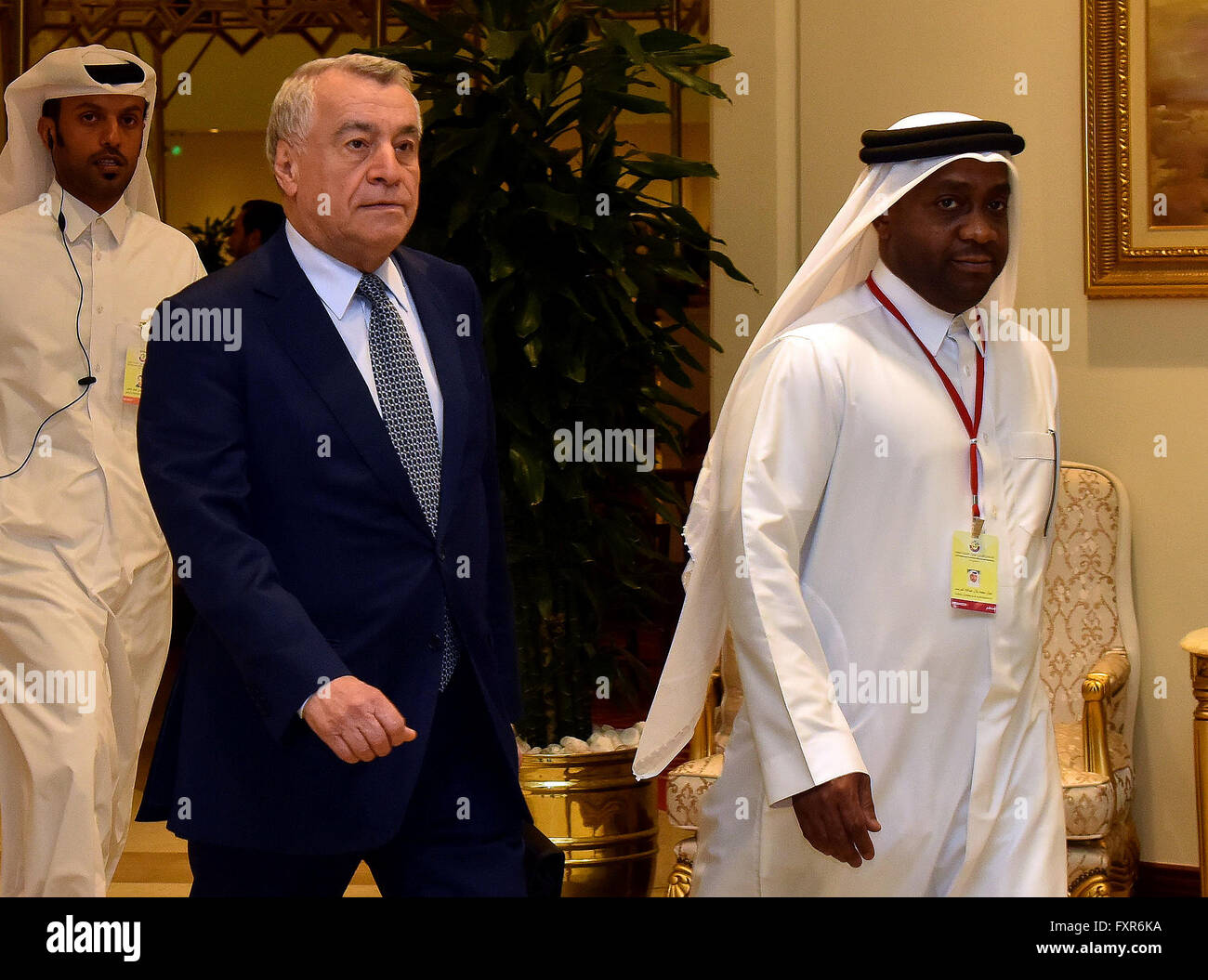 Doha, Qatar. 17th Apr, 2016. Azerbaijan's Energy Minister Natig Aliyev ...