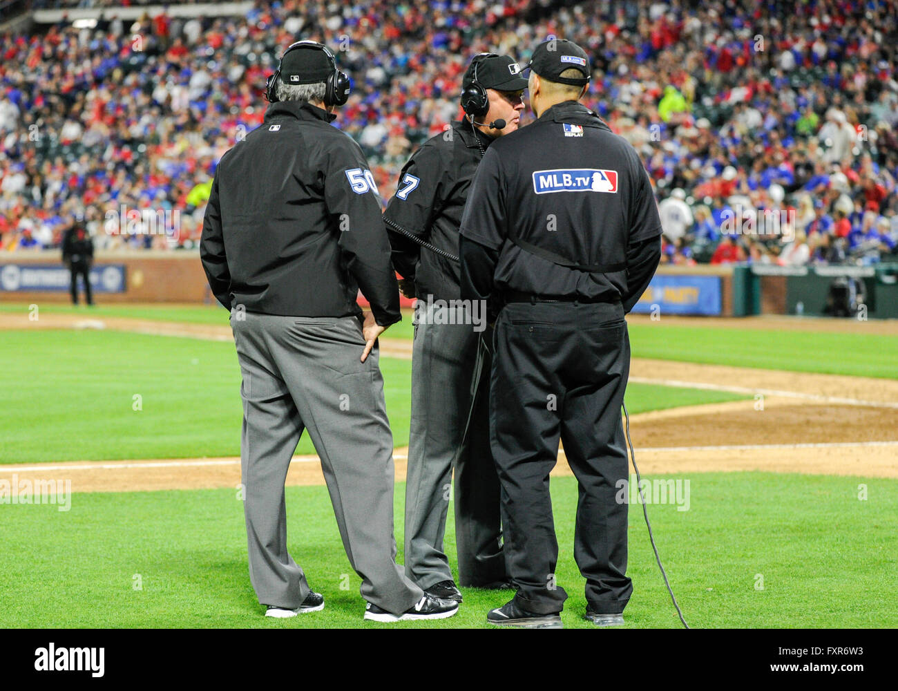Apr 16, 2016: umpire Paul Emmel #50 and umpire Mike Everitt #57 review ...