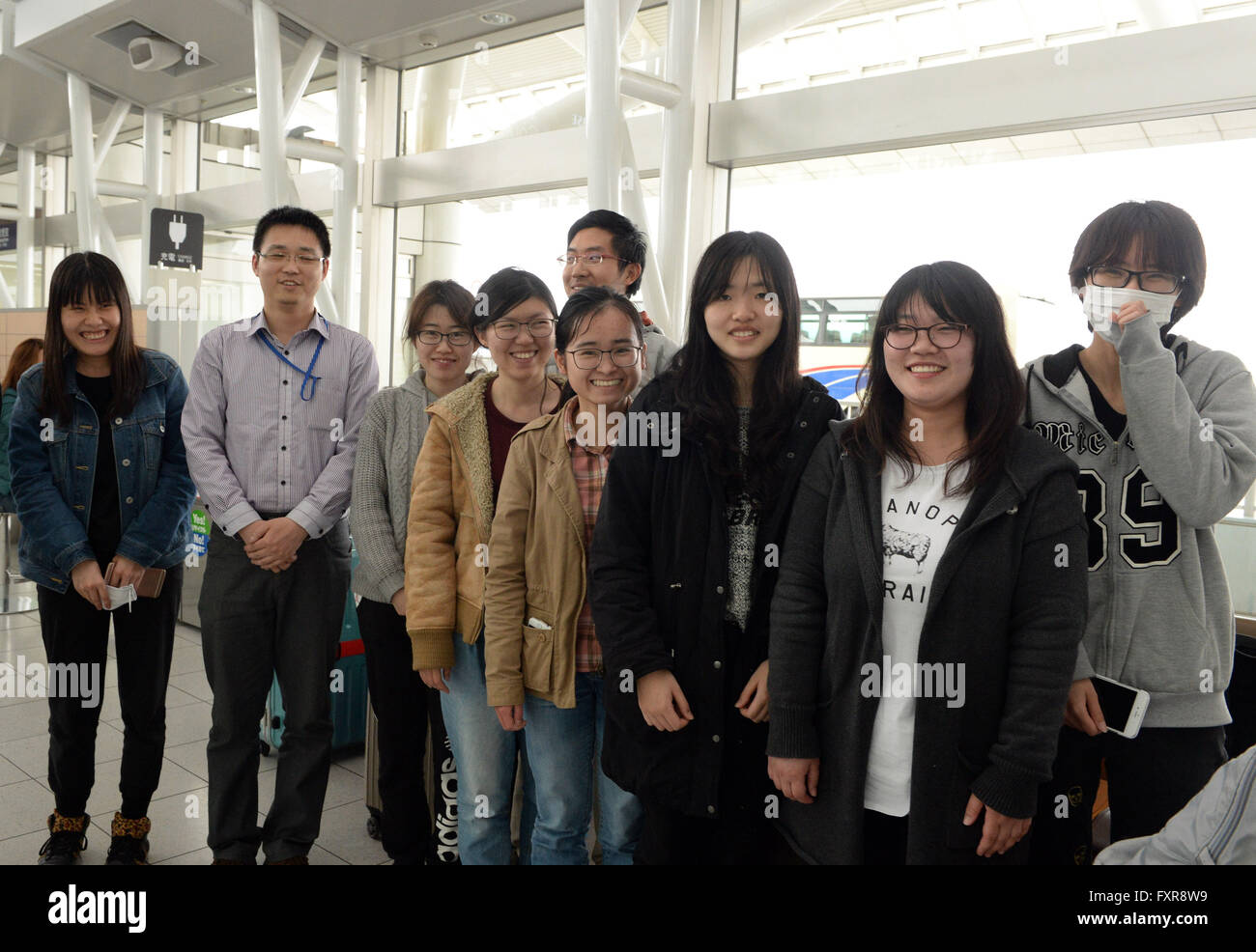 Fukuoka, Japan. 18th Apr, 2016. Chinese overseas students pose for ...