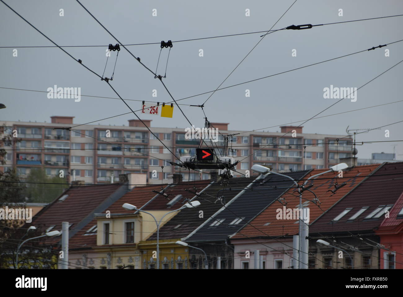 Trolleybus transit scenes in Teplice, the Czech Republic. Catenary ...