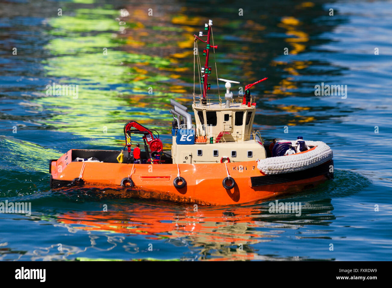 A remote controlled model boat on a dedicated lake on New Brighton sea ...