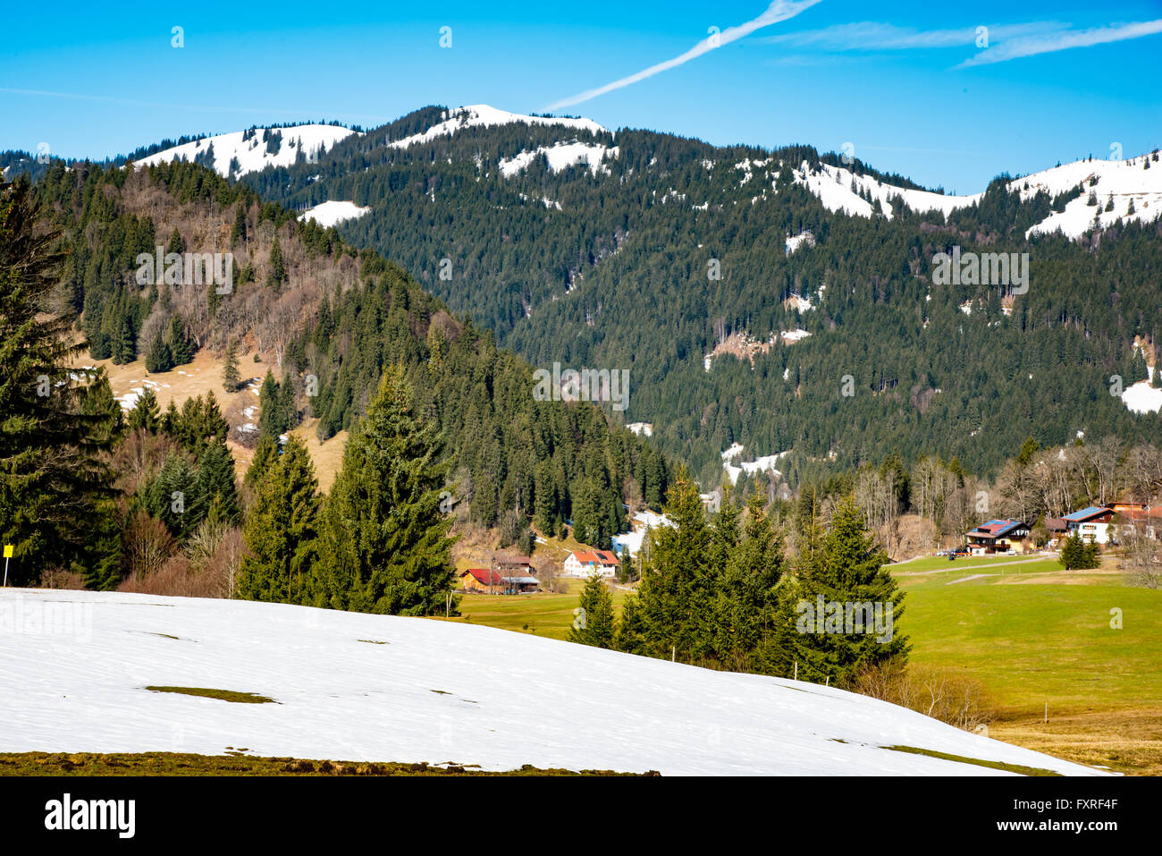 Panoramic view of beautiful landscape in the Bavarian Alps in early ...